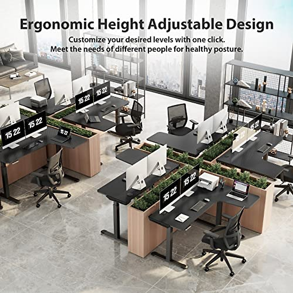 DESIGNA 61 Inches L Shaped Standing Desk, Electric Height Adjustable Dual Motor Sit Stand Up Home Office Corner Computer Gaming Table Large Modern Workstation with 4 Memory Presets, Black, Right Side