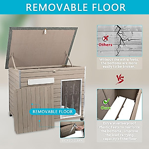 Gowoodhut Dog House Outdoor & Indoor Wooden Dog Kennel for Medium to Large Dogs,43.6" L Natural Fir Wood Dog Houses with Weatherproof Roof,Removable Floors,Raised Feet