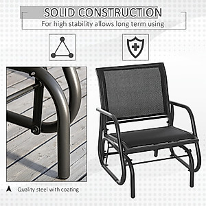 Outsunny Porch Glider, Metal Frame Swing Glider Chair with Breathable Mesh Fabric, Curved Armrests and Steel Frame for Garden, Poolside, Backyard, Balcony, Black