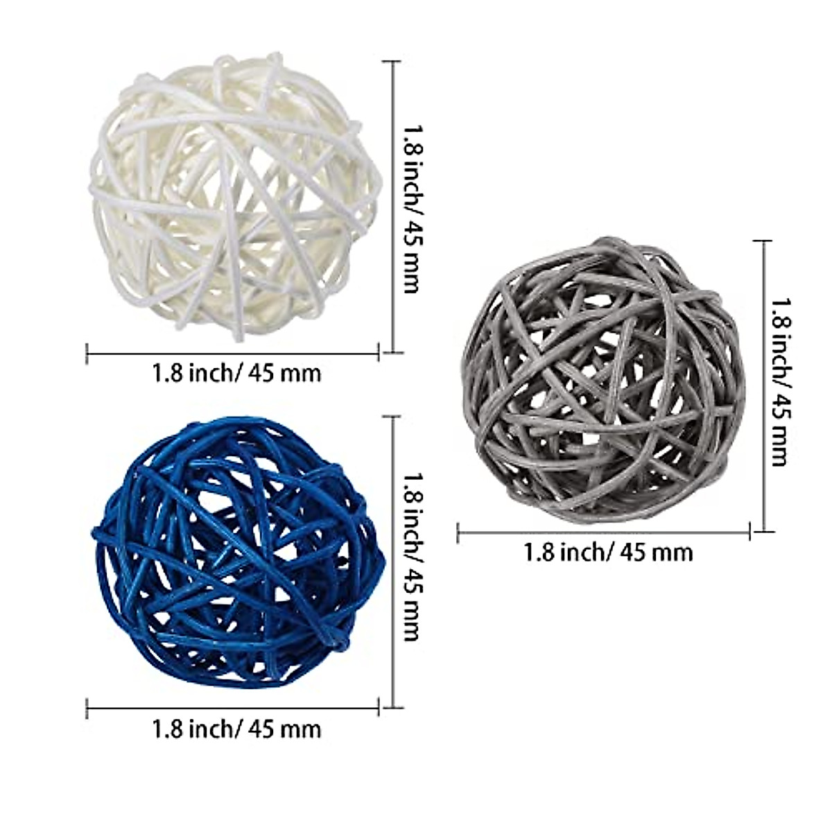 15 Pieces Vase Filler Rattan Balls Decorative for Craft, Party, Wedding Table Decoration, Baby Shower, Aromatherapy Accessories, 1.8 Inch (Blue Gray White)