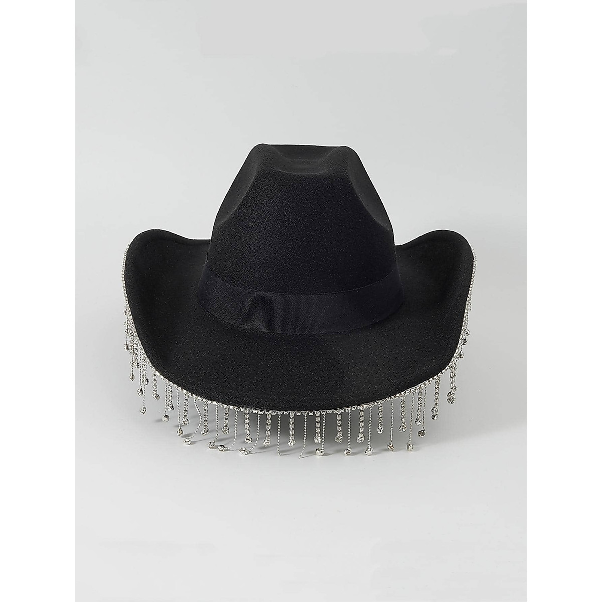 QWINEE Western Cowboy Hat Cowboy Hat with Rhinestone Tassel Decor Halloween Cow Fedora Hat Costume Accessories for Women Men Black one-Size
