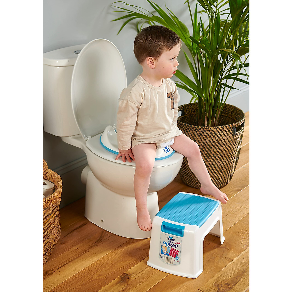 Pourty Flexi-Fit Toilet Trainer, White/Blue