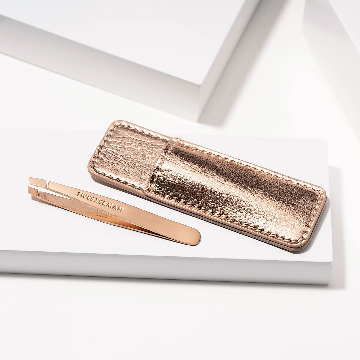 Tweezerman Rose Gold Mini Slant Tweezer with Case