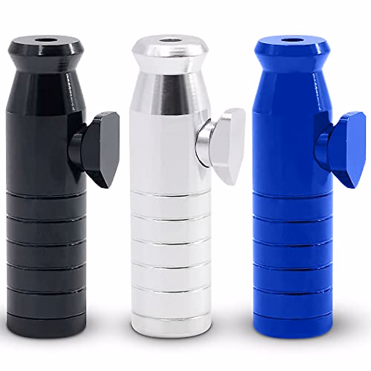 COUKIN Bullet Kit of 3 Pieces, Portable Powder Spice Dispenser Bottle to Carry On Everywhere, Modern Desing with Easier and More Precise Use, 3 Pack (Blue, Silver and Black)