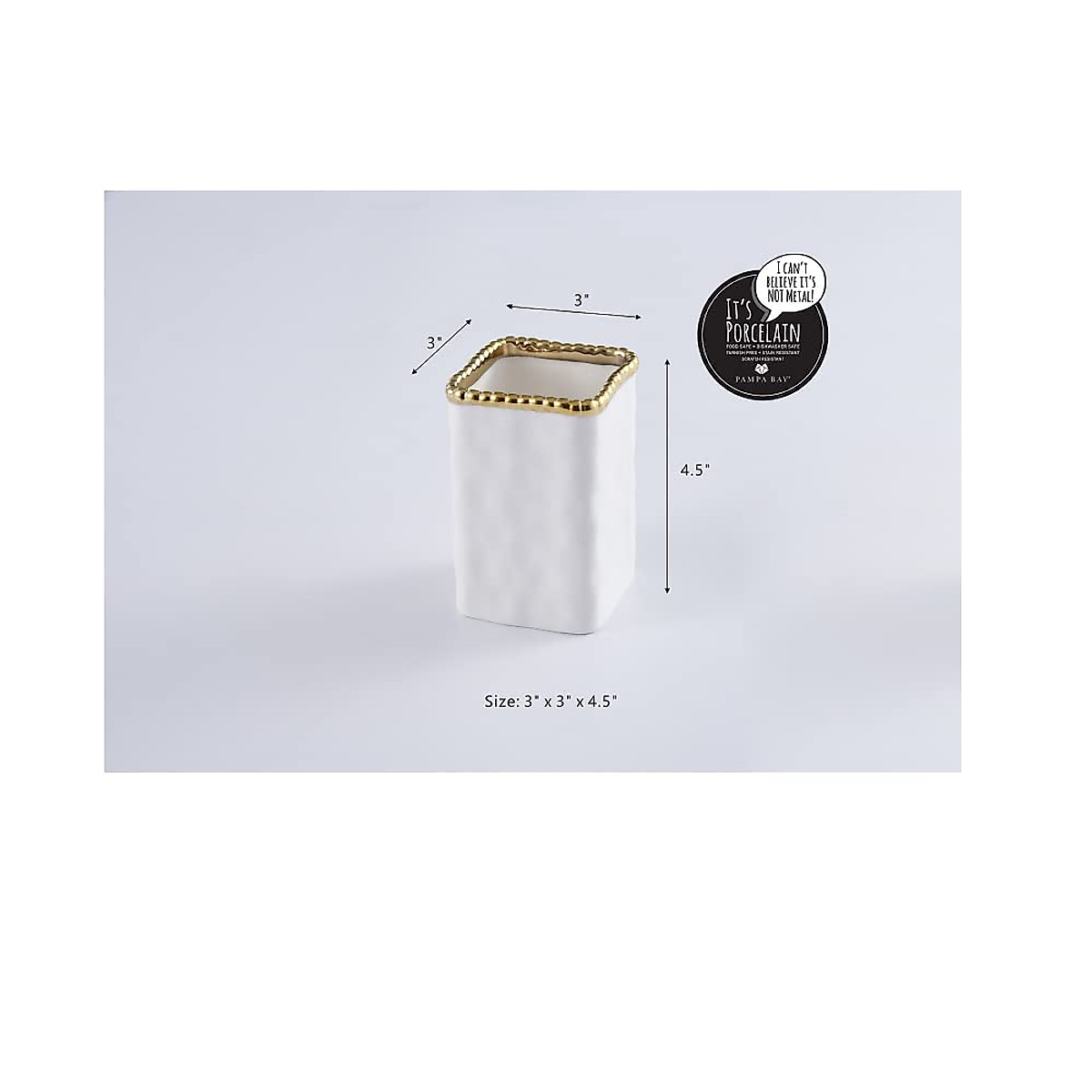 Pampa Bay VAN2718WG Toothbrush Holder with Gold Beads, 4.5-inch Height, Porcelain