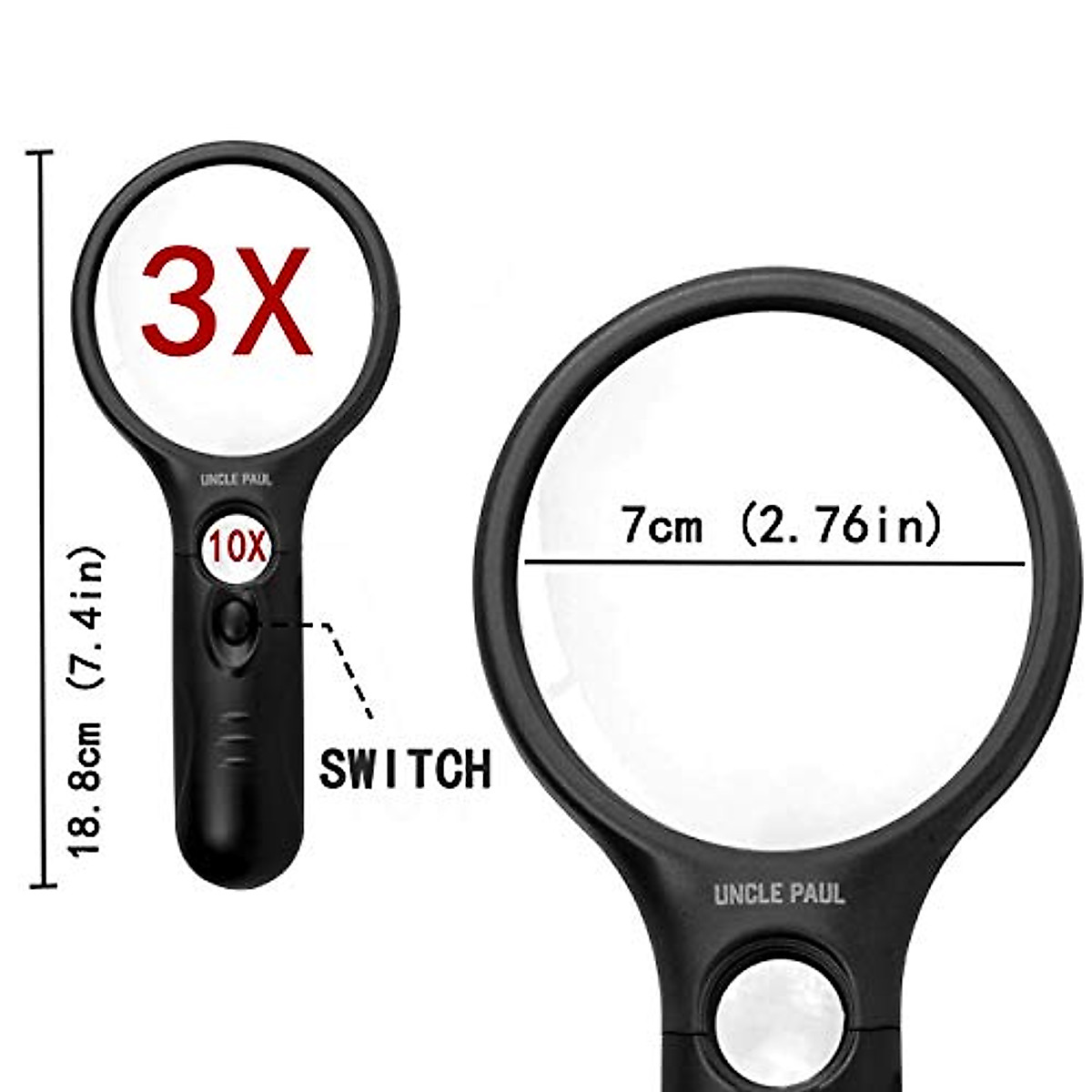 Magnifying Glass with 3 LED Lights - 3X 10X Handheld Magnifier with Cleaning Cloth High Clarity Lightweight for Reading Coins Stamps Map Inspection Hobbies Crafts OS05