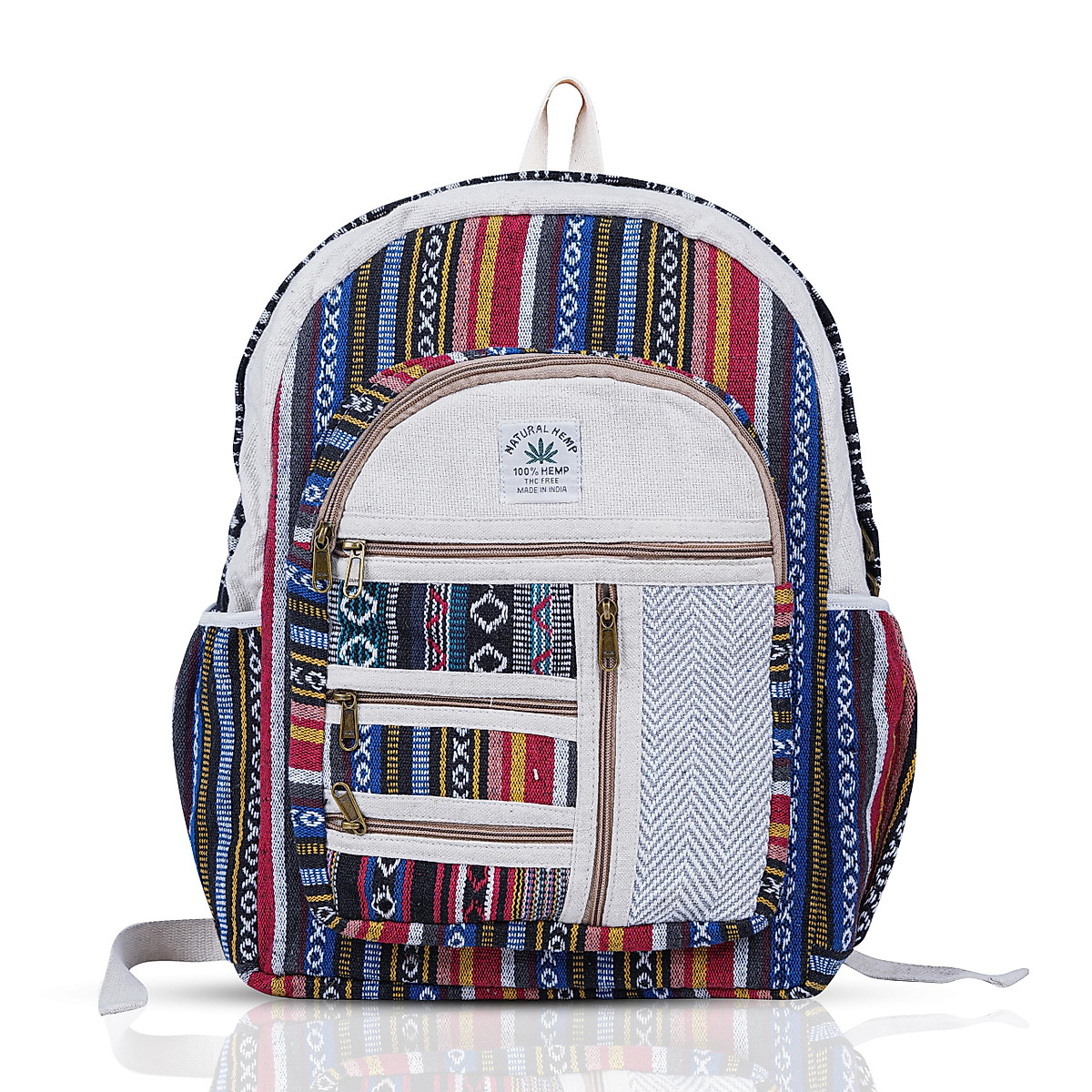 Small cotton stripe hemp backpack, Hemp backpack, traveling backpack, nepali backpack, himalayan backpack, small 13" bag (BG-001-SM)