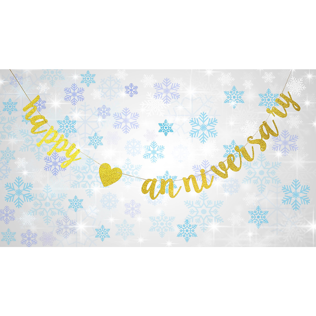 Happy Anniversary Glitter Banner, Bridal Shower, Engagement, Bachelorette,Wedding Announcement Party Photo Props(Gold)