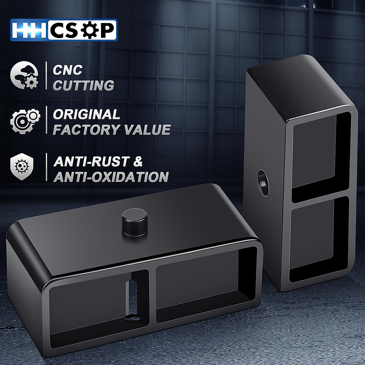 HHCSOP 2" Rear Lift Block Kits Compatible with 1999-2020 Ford F250/F350 Super Duty 2WD 4WD | 2000-2005 Ford Excursion 2WD 4WD, 2 inch Rear leveling Kit with 15.5" Black U bolts