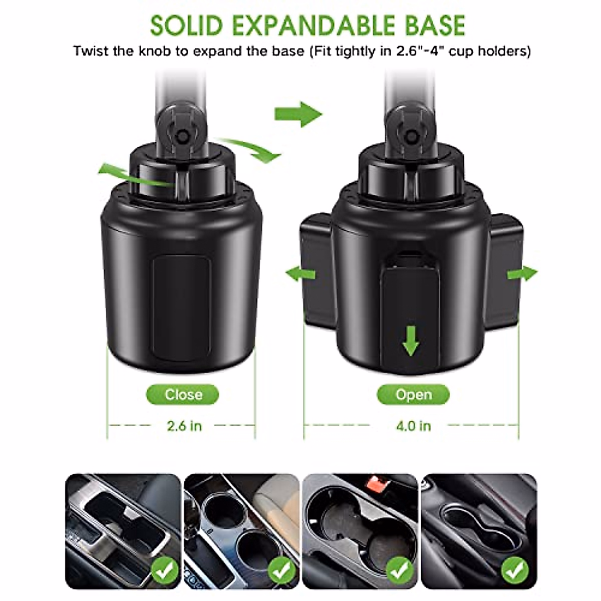 [Upgraded] Cup Phone Holder for Car, EOCAHO Universal [No Shaking] Cup Holder Phone Mount with Expandable Base for Car Truck, Adjustable Cell Phone Holder Car,Compatible with iPhone Samsung All Phones