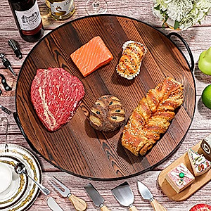 Yetene Charcuterie Board Accessories Round Wooden Tray 20" with Handles Wine Accessory Sets Cheese Spreader Knife Butter Knife Set Mini Serving Tongs Spoons Forks for Party Wedding Christmas