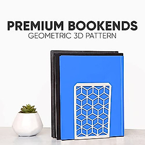 3D Metal White Bookends for Heavy Books, Premium Boho Book Ends for Office, Sturdy Book Stopper, Rustproof and Durable Bookends Decorative Unique for Home, 7 (L) x 4.75 (W) inches, 1 Pair - Geomod
