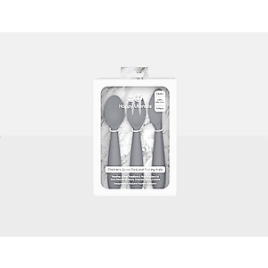 ezpz Happy Utensils - 100% BPA Free Fork, Spoon & Knife for Toddlers + Preschoolers + Self-Feeding - Designed by a Pediatric Feeding Specialist - 24 Months+ (Gray)