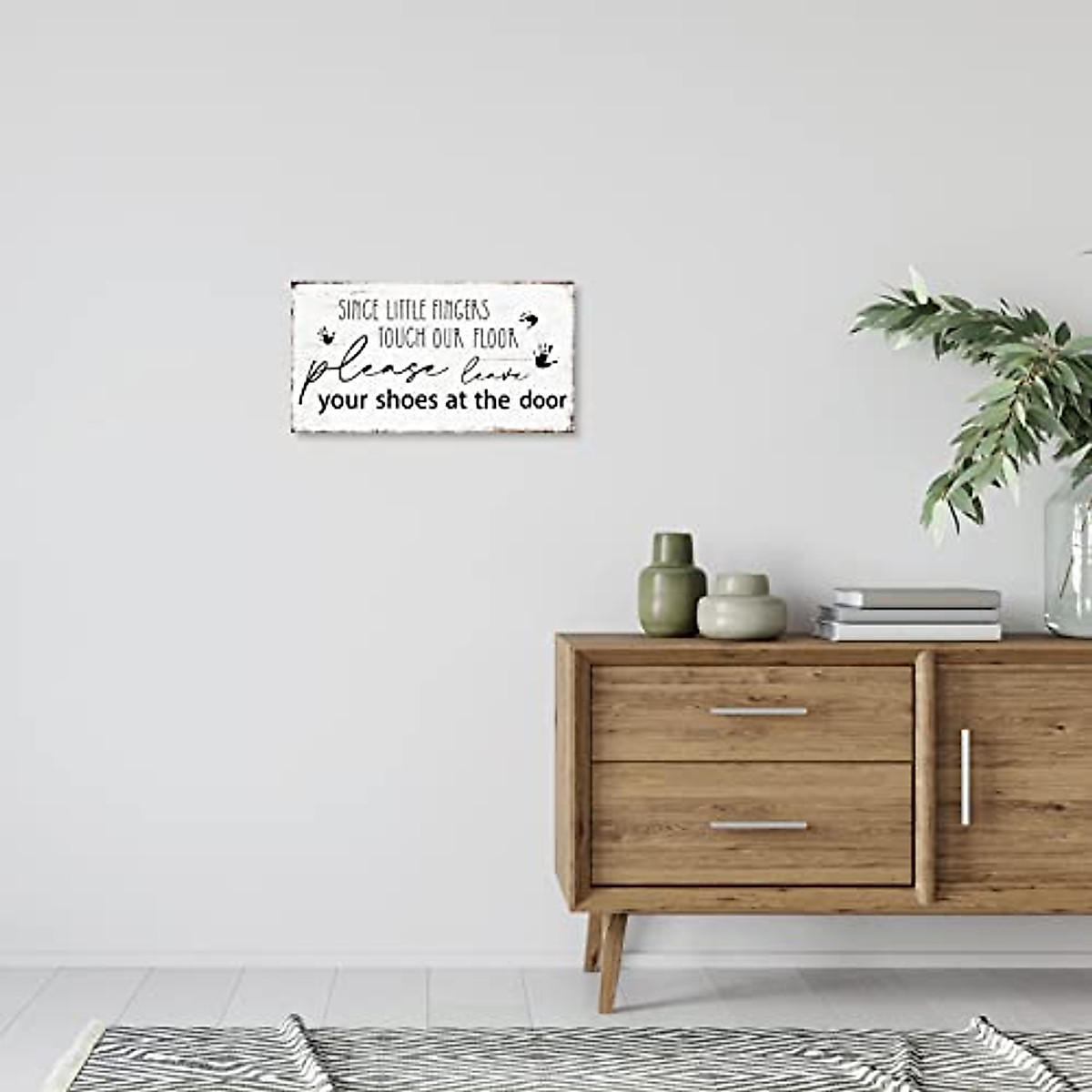 Please Remove Your Shoes Sign: Take off Shoes Sign Funny Entryway Decor - Since Little Fingers Touch Our Floor Please Leave Your Shoes at the Door Canvas Print Home Decoration 15" x 8"