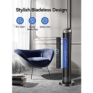 OmniBreeze Digital Electric Tower Fan, with Remote Control, LED Display, Standing Bladeless Floor Fans Cooling and Quite Indoor Living Room Bedroom use (40 Inch)