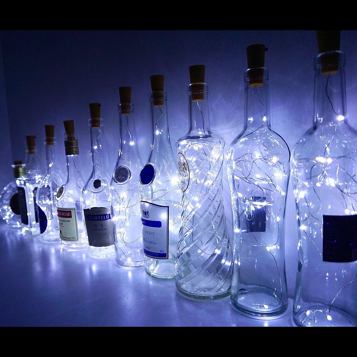 10 Pack 20 LED Wine Bottle Cork Lights Mini Fairy String Lights Copper Wire, Battery Operated Starry Lights for DIY, Festival, Wedding, Party, Indoor, Outdoor Decoration (Cool White)