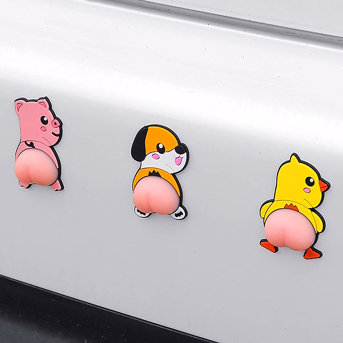 HALUOGUAI 1 Pair 3D Cartoon Animal Butt Shaped Flexible Silicone Fridge Door Stops,Self Adhesive Decorative Wall Protector,Pink Peach Shaped Waterproof Toilet Lid Bumper Pad (Pig)