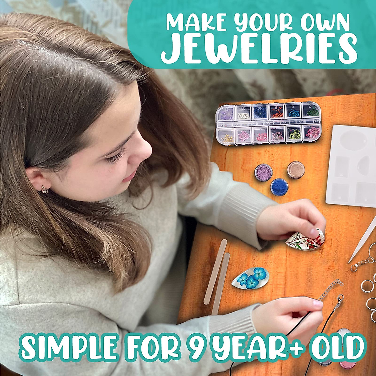 Goody King Resin Jewelry Making Starter Kit - Resin Kits for Beginners with Molds and Resin Jewelry Making Supplies - Silicone Casting Mold, Tools Set Clear Epoxy Resin for DIY Jewelry