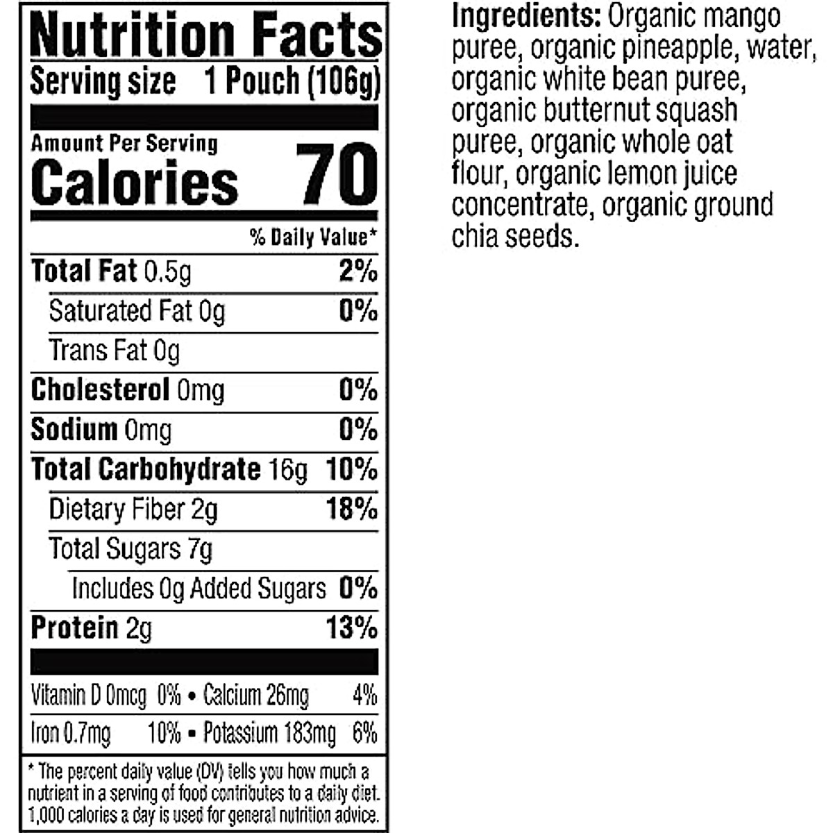 Plum Organics Mighty 4 Organic Toddler Food - Mango, Pineapple, White Bean, Butternut Squash, and Oat - 3.75 oz Pouch (Pack of 12) - Organic Fruit and Vegetable Toddler Food Pouch