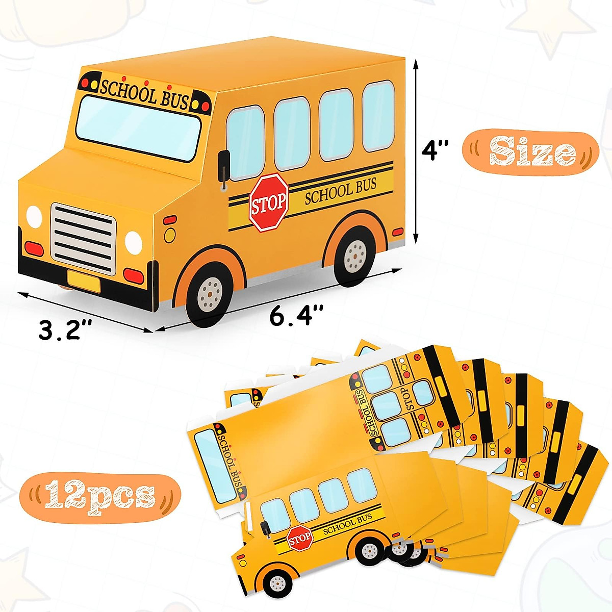 Sinasasspel Back to School Party Treat Boxes School Bus Favor Boxes for First Day of School Classroom Decorations Teacher Appreciation Gifts Birthday Party Supplies, Set of 12