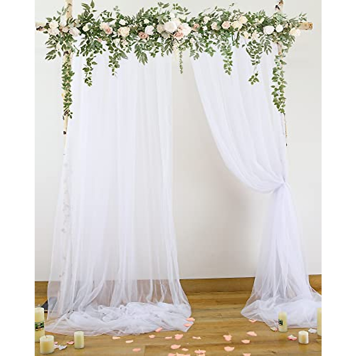 White Backdrop Curtain for Parties 10 ft x 10 ft Sheer Tulle Backdrop Drapes for Wedding Ceremony Birthday Baby Shower Photo Backdrop Curtain Decorations 2 Panels 5ft x 10ft