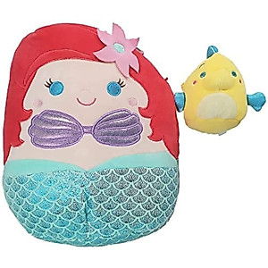 Squishmallows Official Kellytoy Disney Characters Squishy Soft Stuffed Plush Toy Animal (10 Inch, Ariel with Flounder)