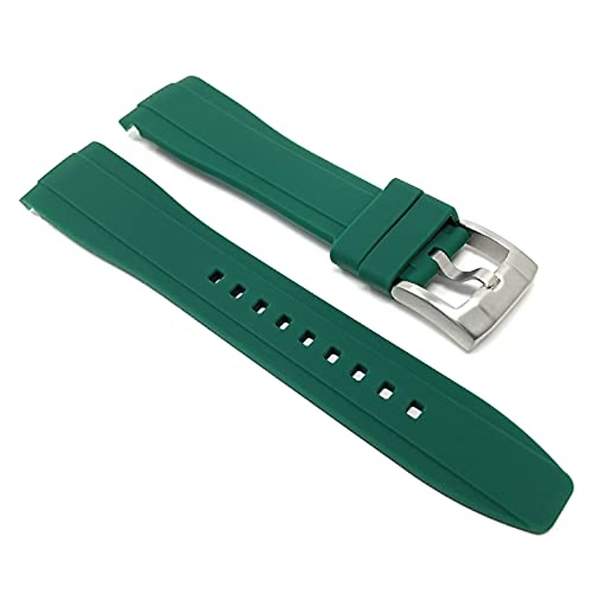 Bandini Silicone Watch Bands - Curved End - Embossed Rubber Replacement Watch Straps for Seiko, Omega and Rolex Watches with Round Cases - Waterproof - Stainless Steel Buckle - (Green, 20mm)