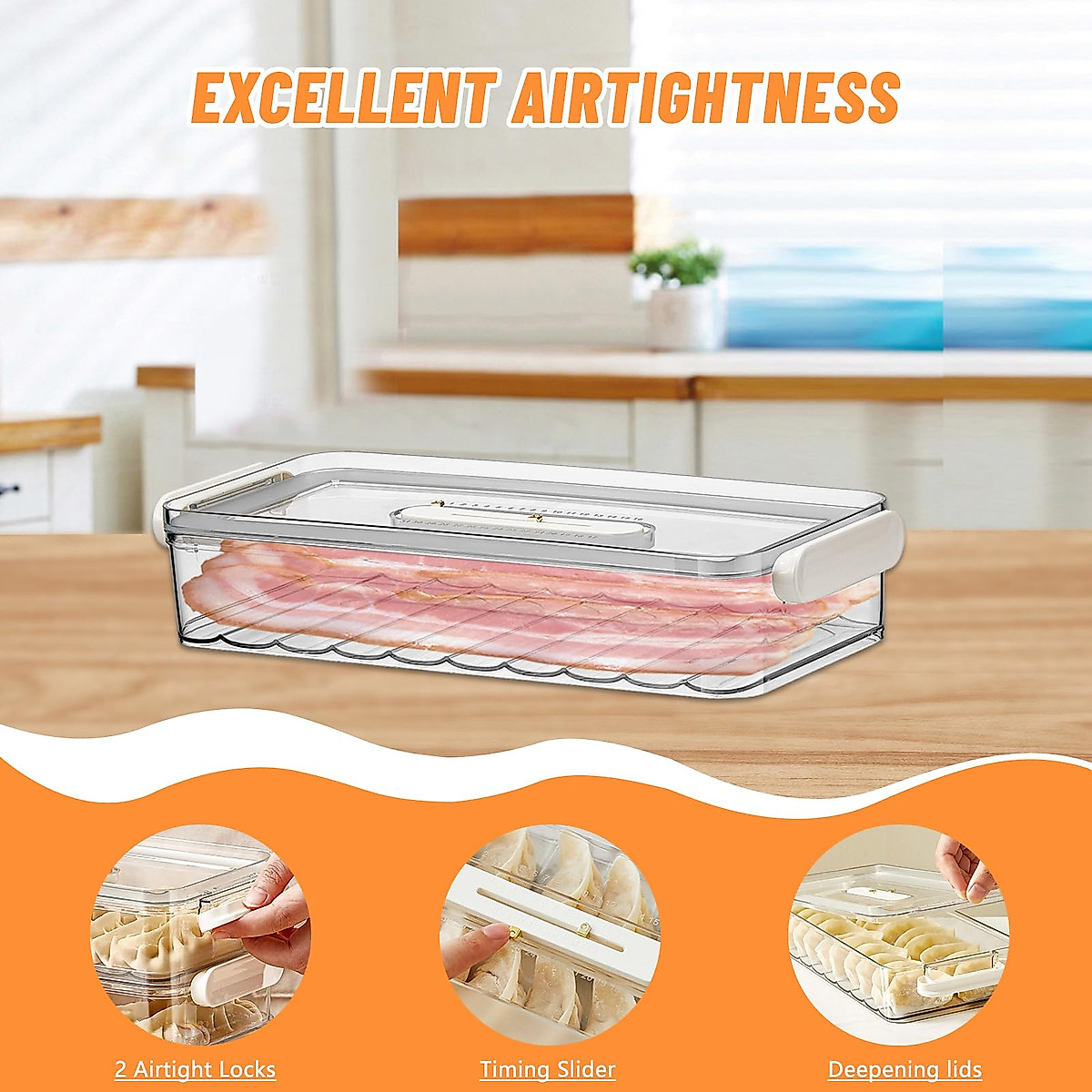 Qivine Bacon Container for Refrigerator, Plastic Bacon Storage Container for Fridge with Tong, Clear Bacon Keeper for Refrigerator Airtight with Lid, Lunchmeat Cheese Container for Refrigerator