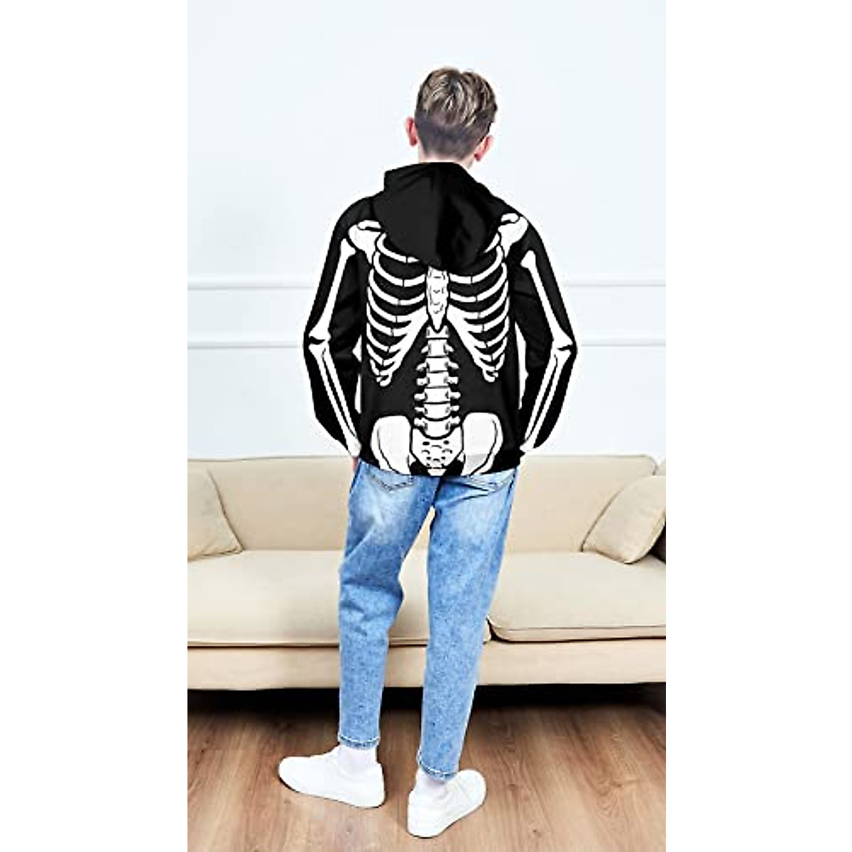 AIDEAONE Kids Boys Girls Hoodies Cool Black Skeleton Halloween Sweatshirts Fashion Novelty Hoodies Size L