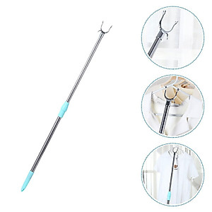Cabilock Long Reach Stick Pole with Hook Reach Pole Hook Retractable Clothesline Prop Telescopic Handle Clothing Hook Garment Pole Stainless Steel Clothes Rod Laundry Hanging Assist Tool
