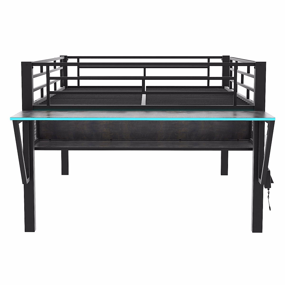 Bellemave Full Loft Bed with Desk, Gaming mid loft Bed with Desk, LED, Low loft Bed for Adults, Teens, Kids, Full loft Bed with Storage Space, Black