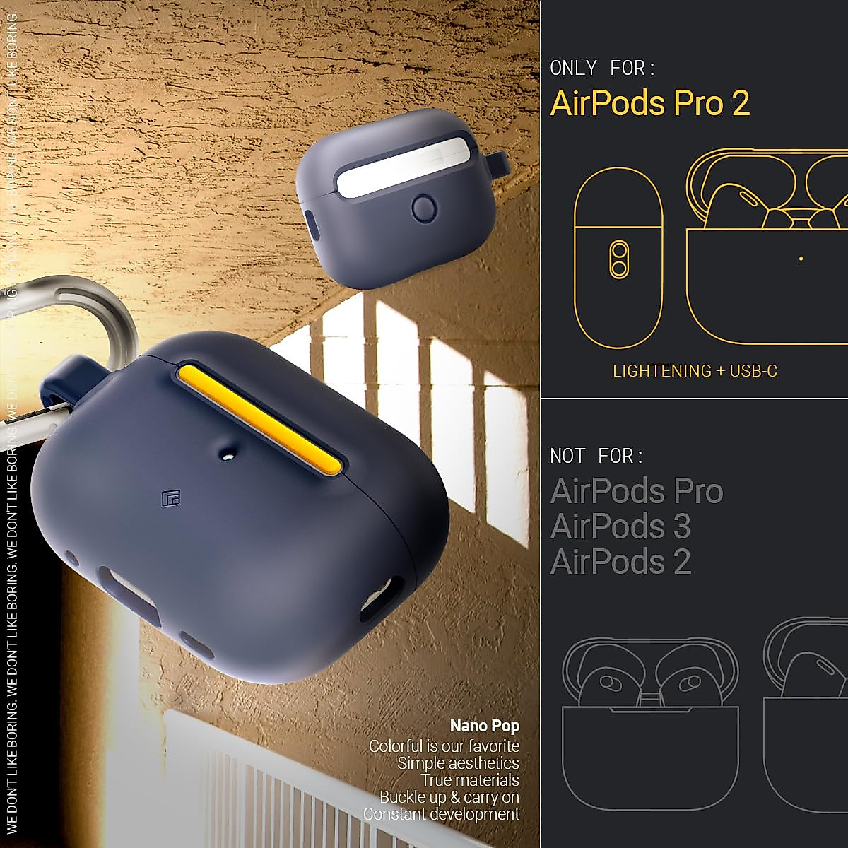 Caseology Nano Pop for Airpods Pro 2 Case [Keychain Carabiner Included] Designed for Airpods Pro 2nd Generation (2022)(2023) - Blueberry Navy