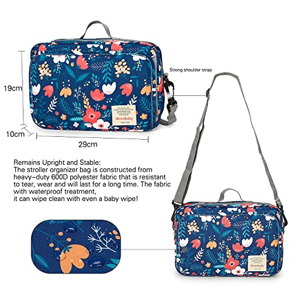 Baby Diaper Caddy Bag - Diaper Caddy Tote Baby Stroller Bag Nursery Storage Bin for Diapers, Wipes & Toys Mini Diaper Bag for Outdoor (Blue Flower)