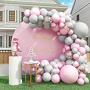 Pink Balloon Garland Arch Kit, 95Pcs Grey Pink Confetti Latex Balloons for Baby Shower Wedding Birthday Graduation Anniversary Bachelorette Party Background Decorations