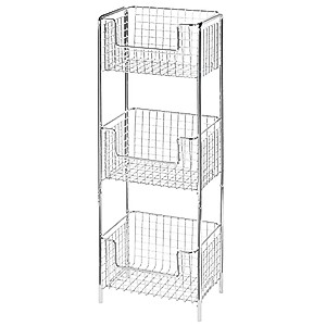 mDesign Steel Freestanding Storage Organizer Tower Rack Basket Shelf, Metal 3-Tier Furniture Unit for Master/Guest Bathroom, Powder Room - Holds Bath Towels, Soap - Concerto Collection - Chrome