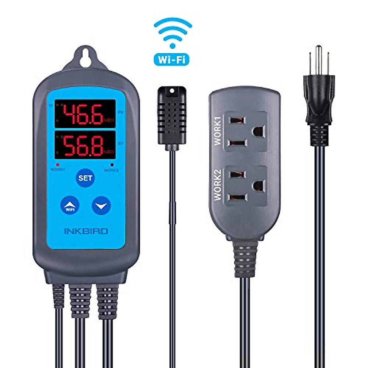 Inkbird WiFi ITC-308 Digital Temperature Controller with WiFi IHC-200 Humidity Controller with Outlet for Mushroom Humidifier Dehumidifier Reptile Greenhouse Home Brewing