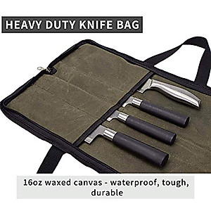 QEES Knife Roll,Heavy Duty Knife Bag,Waxed Canvas knife Case with 4 Slots For Knives & Kitchen Tools,Chef Knife Bag With Handle.Portable Knife Roll Bag For Chefs Culinary Traveling.Knives Pouch