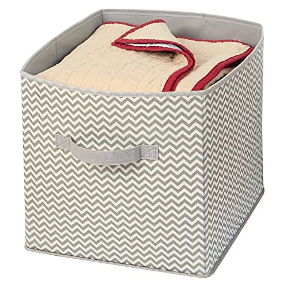 mDesign Large Soft Fabric Closet, Home Storage Organizer Cube Bin Box, Front Handle - Storage for Closet, Bedroom, Furniture Shelving Units - Chevron Zig-Zag Print, 12.75" High, 4 Pack - Taupe/Natural