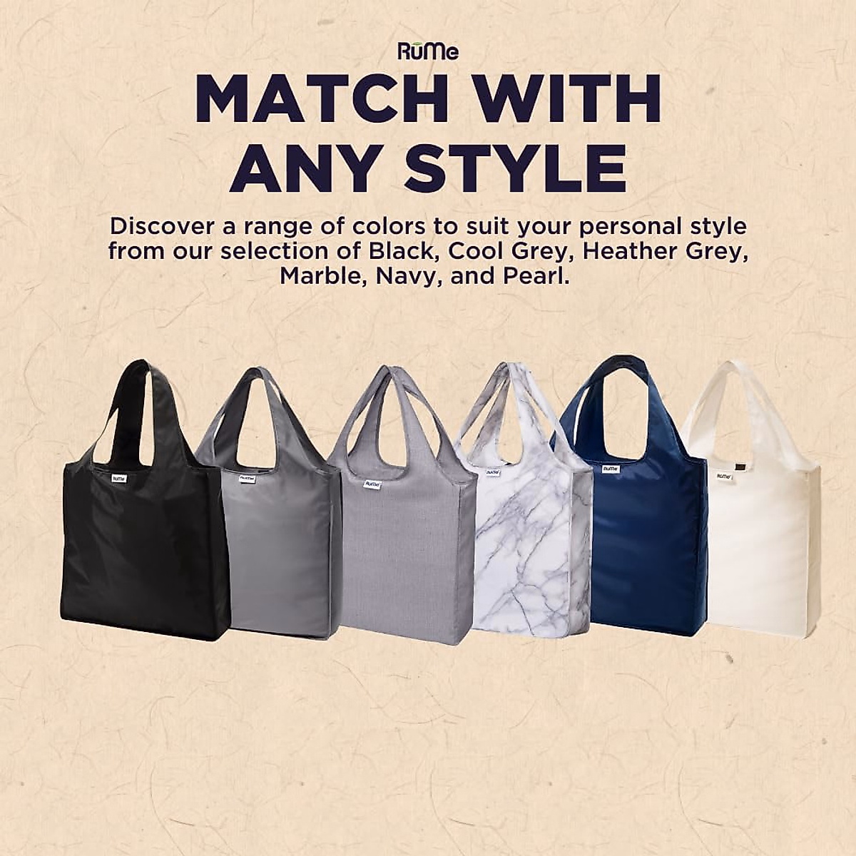 RuMe Medium Foldable Reusable Grocery Shopping Bag Tote | Classic Medium Tote Bag | Holds 50lbs | Folds into Pouch | 1 Pack