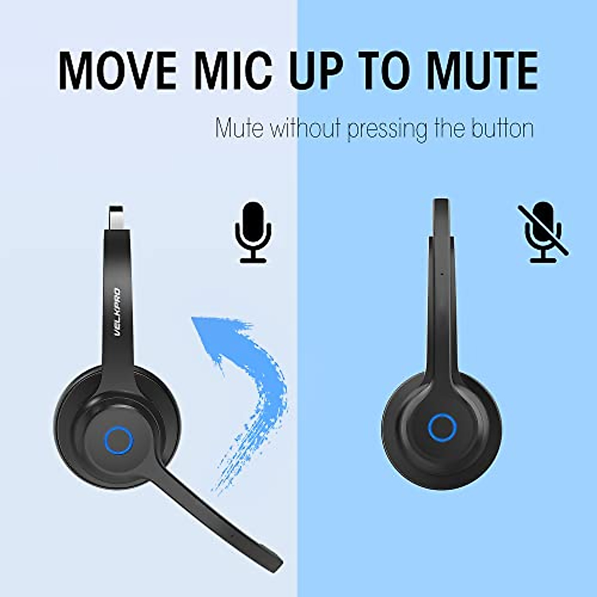 VELKPRO Wireless Headset with Microphone for PC, Truck Driver Bluetooth Headphones, Hands Free Single On Ear Headphone with Adjustable Headband, Communication Accessories for Office, Call Center Work