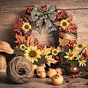 20 Yards Bee and Sunflower Wired Ribbon 2.5 Inch Wide Honeybee Craft Ribbon Black Yellow Wired Edge Ribbon for DIY Wrapping Crafts Decor Party Ornaments, 4 Rolls