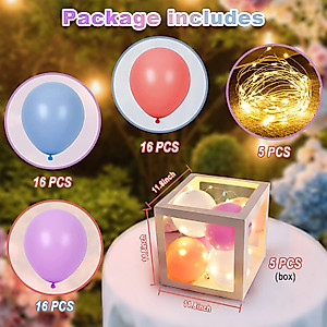 5PCS Balloon Boxes Transparent Balloon Boxes with 5 LED Light Strings, Clear Balloon Boxes with 48 Candy Colors Balloons for Decor Shoot Prop, Weddings Engagement Parties Bridal Shower Birthday Decor