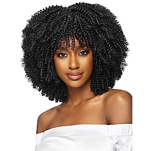 Aminow Afro Kinky Curly Wigs for Black Women Glueless Synthetic Short Curly Afro Wig with Bangs Natural Black 12 Inch