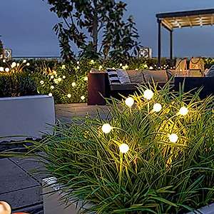 2 PCS Solar Powered Firefly Lights 8 LED Starburst Swaying Lights Swaying When Wind Blows IP65 Waterproof Decorative Solar Starburst Swaying Garden Lights for Yard Patio Pathway (Warm)