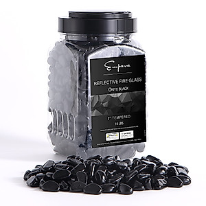 Empava 10 lbs. 1.0-in Cashew Reflective Tempered Glass for Gas Fire Pit, Onyx Black