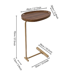 SEANESZTI C Shaped End Table, Side Table for Couch and Bed, C Couch Rustic Snack Bed Table with Metal Frame, Couch Table for Small Space, Small TV Tray Table for Living Room Bedroom