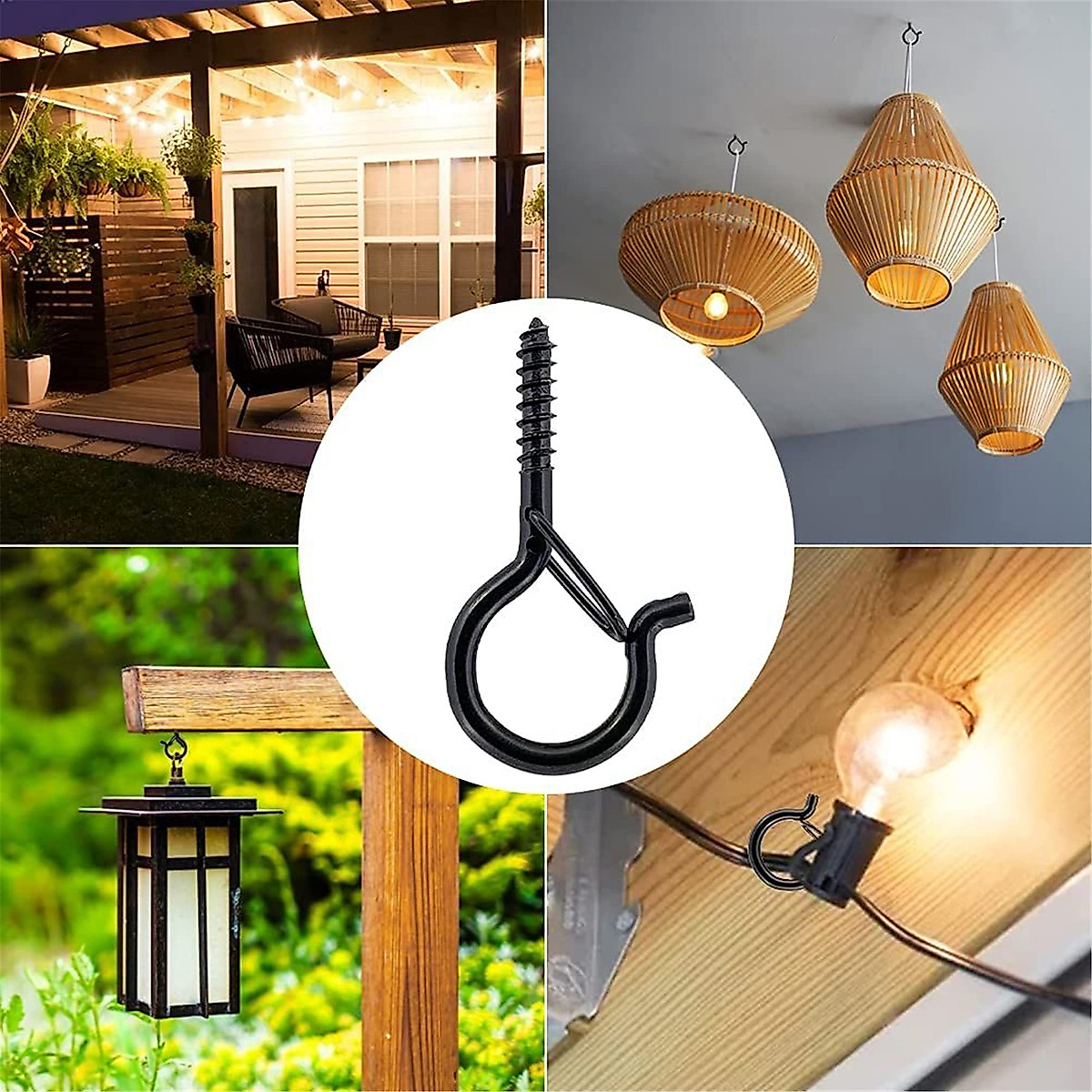 Wasnton 10 Pcs Q-Hanger Screw Hooks with Safety Buckle Design，Wall Mount 2.2 Inch Ceiling Hooks for Hanging Plants Outdoor Wire Fairy Hangers Lights and ​Party