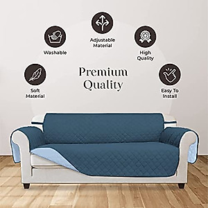 VANELUX Reversible Washable Sofa Slipcover Soft Quilted Water Resistant Couch Cover with Non Slip Foam and Elastic Straps Protector for Pets, Cats, Dogs, Kids(Blue/Light Blue, 4 Seater Sofa 88")