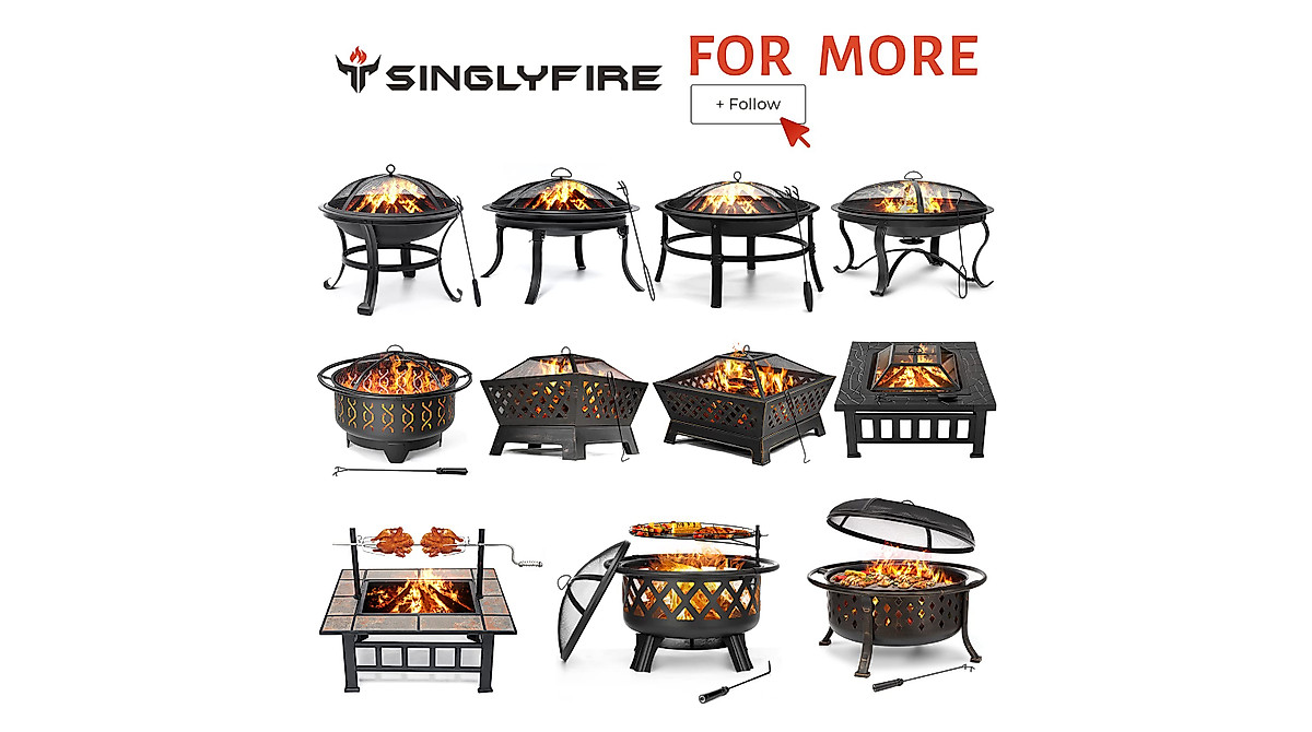 SINGLYFIRE 26-Inch Outdoor Fire Pit with Cover for Backyard & Camping
