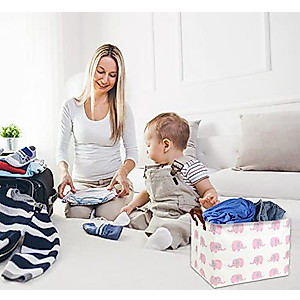 DDBASKET Elephant Baby Basket Pink Nursery Basket Girl Baby Storage Basket Rectangular Cute Kids Toy Storage Bin Organizer Book Shelf Basket Flamingo Room Decor(Pink Elephant)